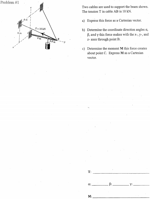 Solved Problem #1 Two cables are used to support the beam | Chegg.com