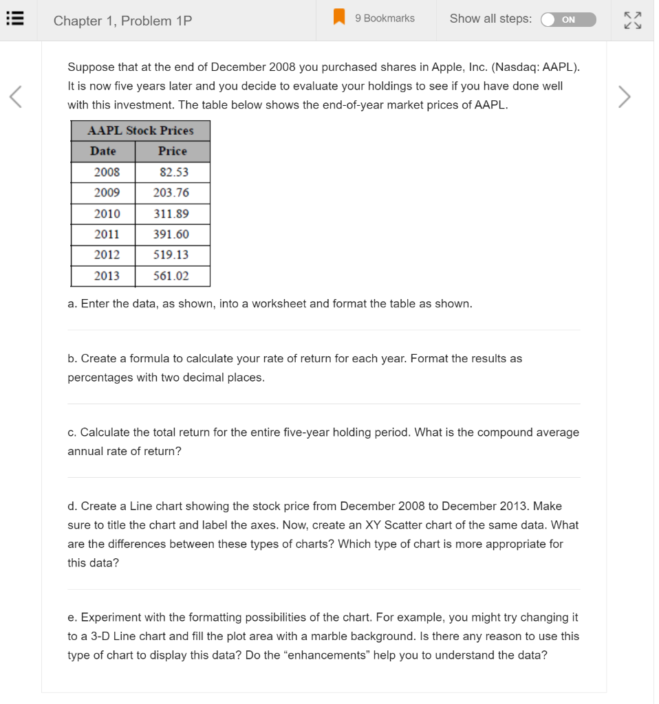 Solved Chapter 1, Problem 1P 9 Bookmarks Show all steps: ON | Chegg.com