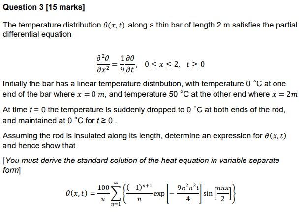 Solved The temperature distribution θ(x,t) along a thin bar | Chegg.com