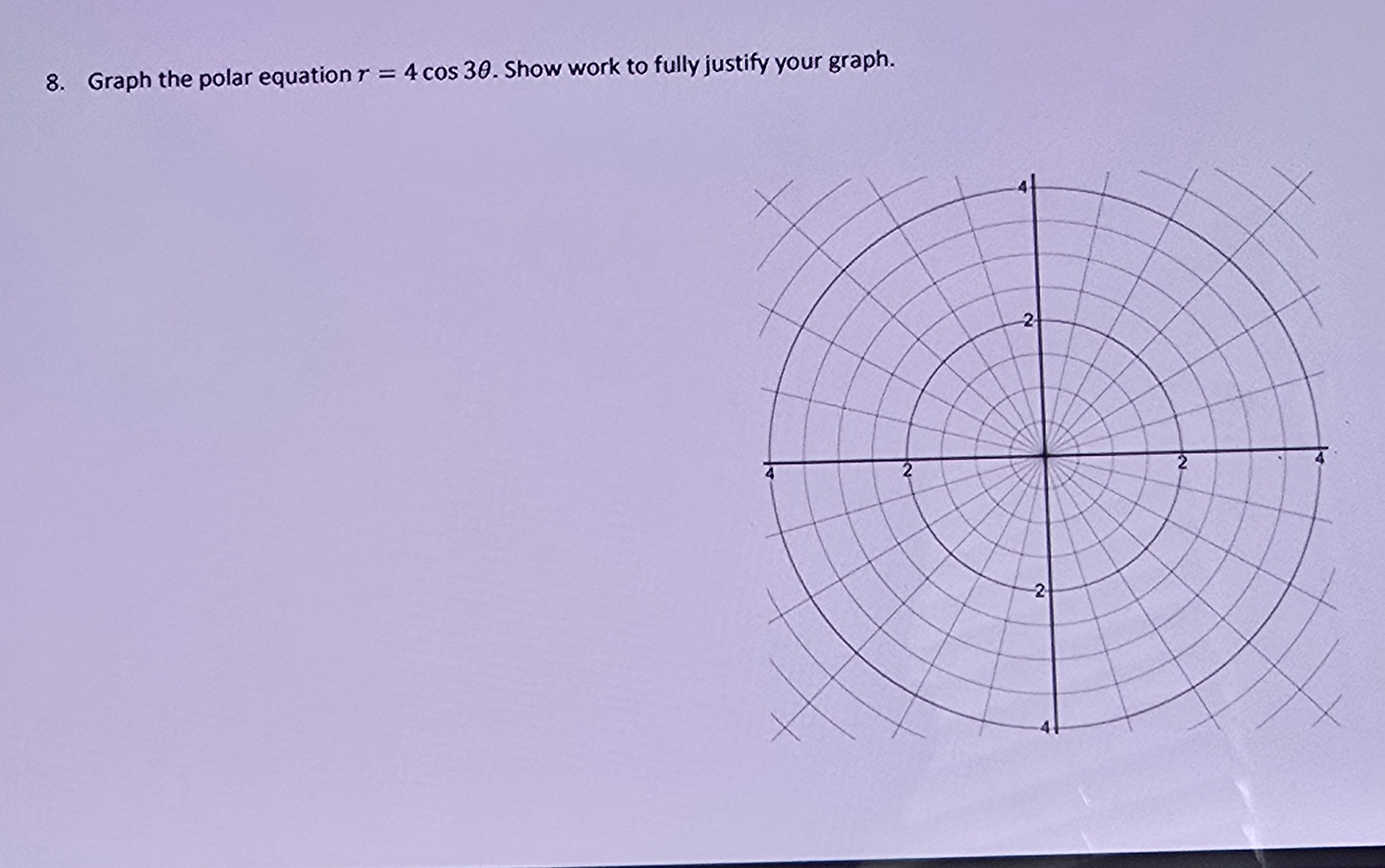 Solved Graph the polar equation r=4cos3θ. ﻿Show work to | Chegg.com