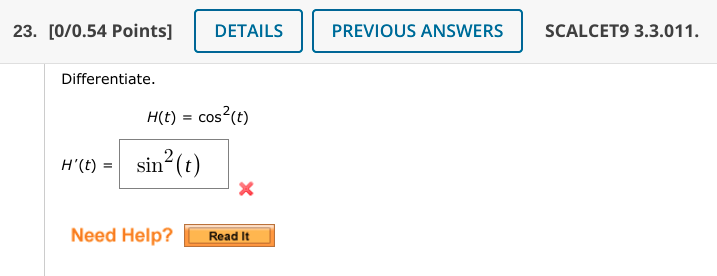 Solved Differentiate. H(t)=cos2(t) | Chegg.com