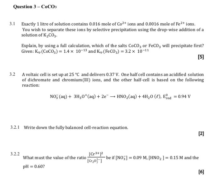 Solved Question 3 - COCO3 3.1 Exactly 1 litre of solution | Chegg.com