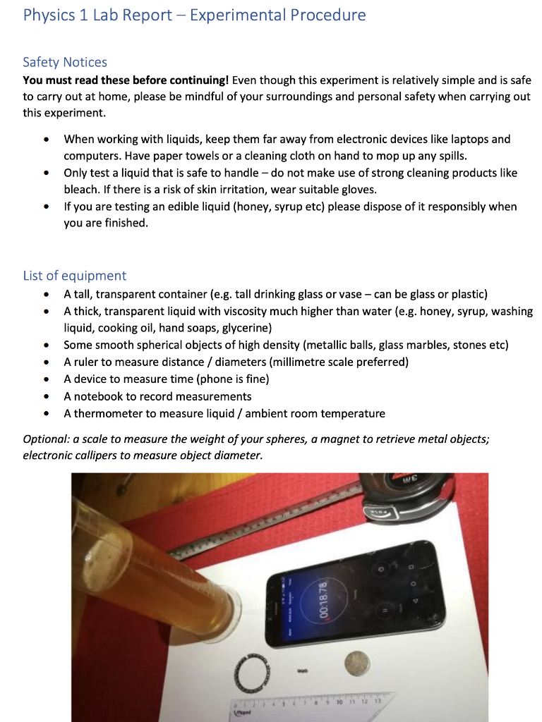 Physics 1 Lab Report - Experimental Procedure Safety | Chegg.com