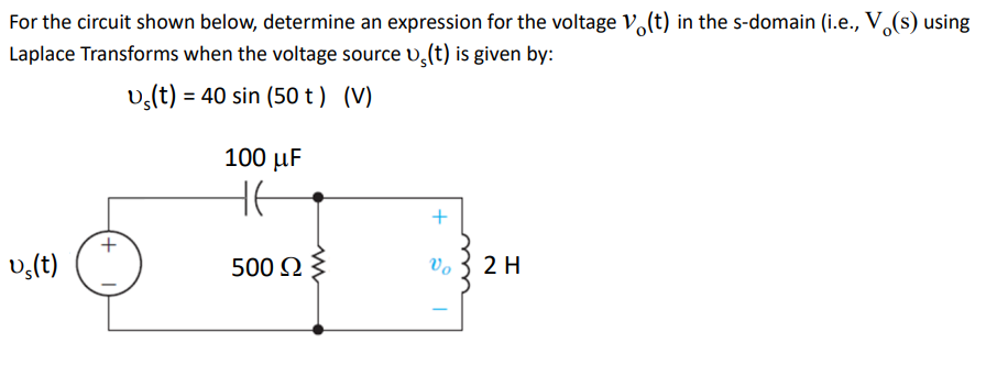 Solved For the circuit shown below, determine an expression | Chegg.com
