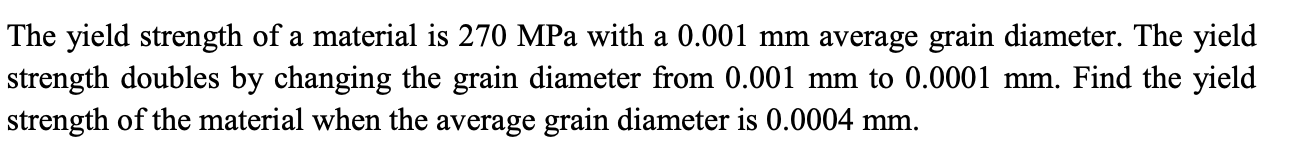 Solved The yield strength of a material is 270 MPa with a | Chegg.com