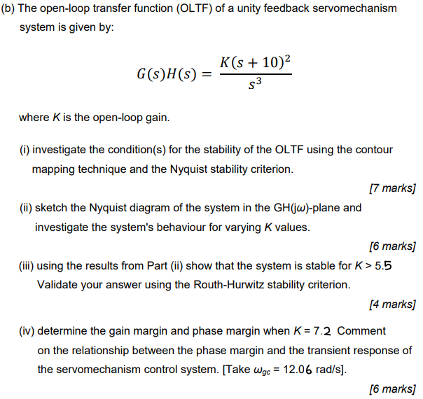 Solved B The Open Loop Transfer Function Oltf Of A Unity 7154