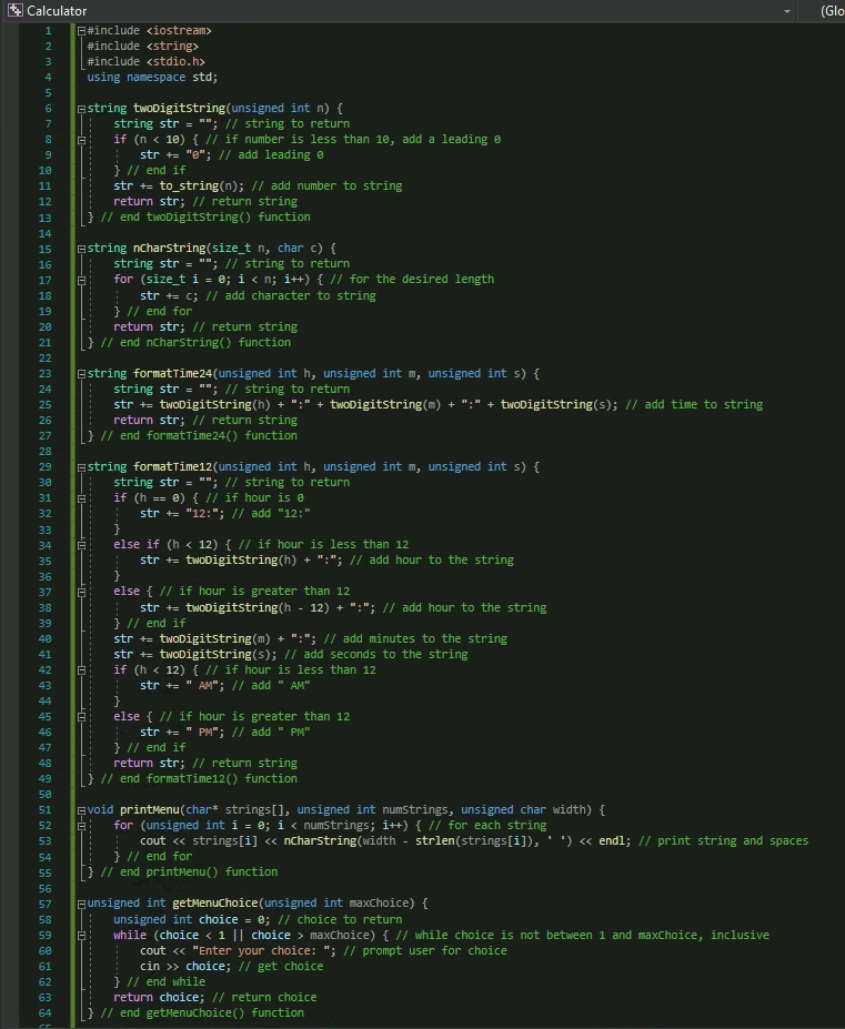 Solved CalculatorCalculator (Global ScGvoid mainmenu() \{ | Chegg.com
