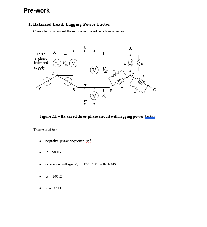 Solved 1. Balanced Load, Lagging Power Factor Consider a | Chegg.com