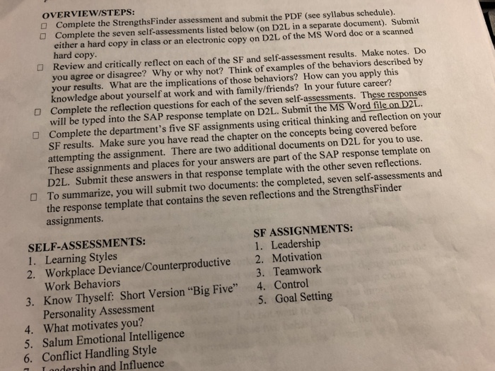 Solved OVERVIEW/STEPS: D Complete the StrengthsFinder | Chegg.com