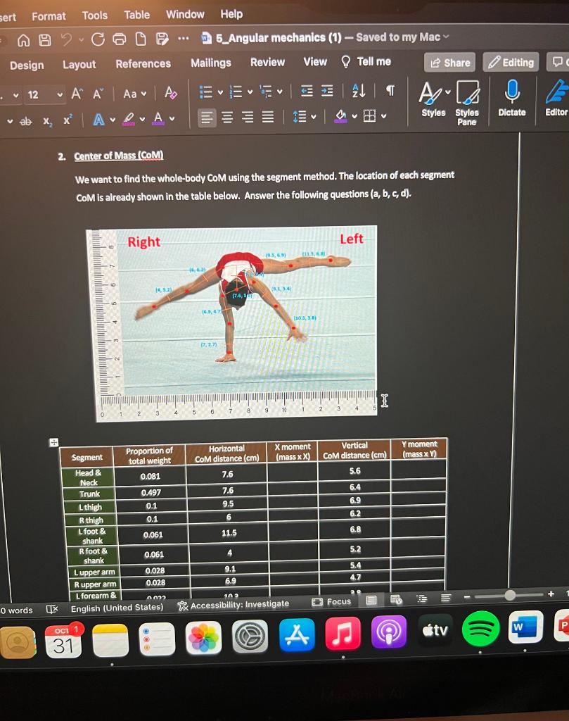 Center of Mass (ColM) We want to find the whole-body | Chegg.com
