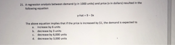 Solved 21. A regression analysis between demand (y in 1000 | Chegg.com