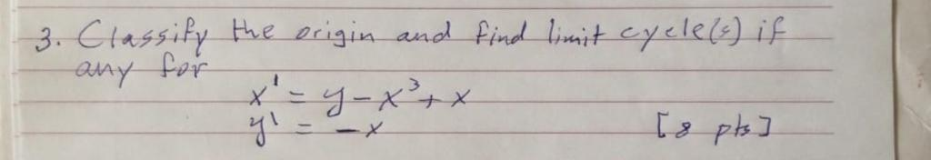 Solved 3. Classify the origin and find limit cycle(&) if | Chegg.com