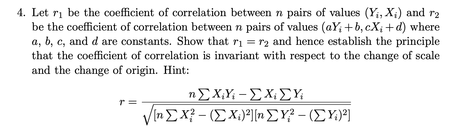 Solved 4. Let r1 be the coefficient of correlation between n | Chegg.com