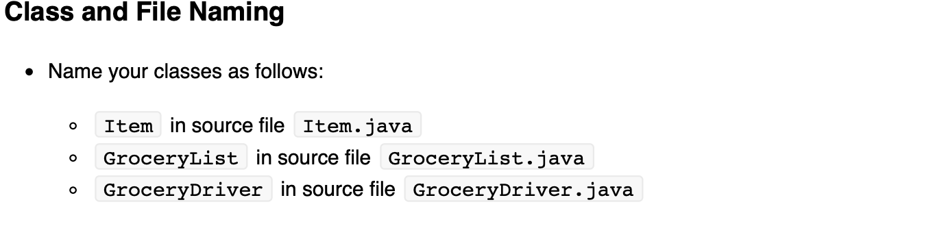 Solved Class and File Naming • Name your classes as follows: | Chegg.com