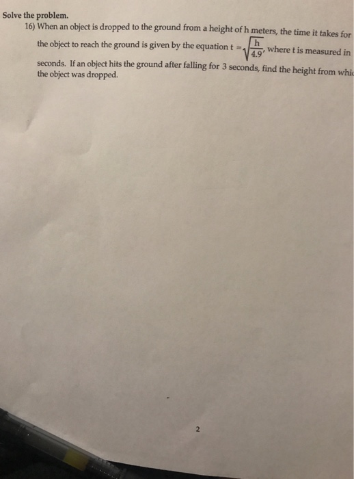 Solved Solve The Problem 16 When An Object Is Dropped To