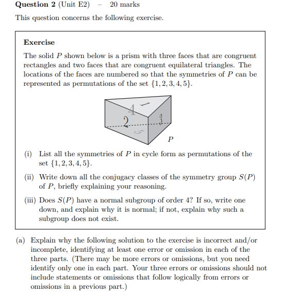 Solved Question 2 (Unit E2) 20 marks This question concerns | Chegg.com