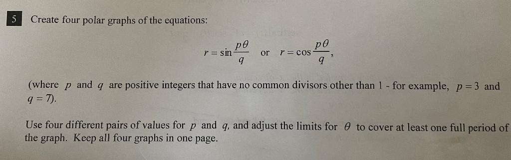 Solved Create four polar graphs of the equations: r=sinqpθ | Chegg.com