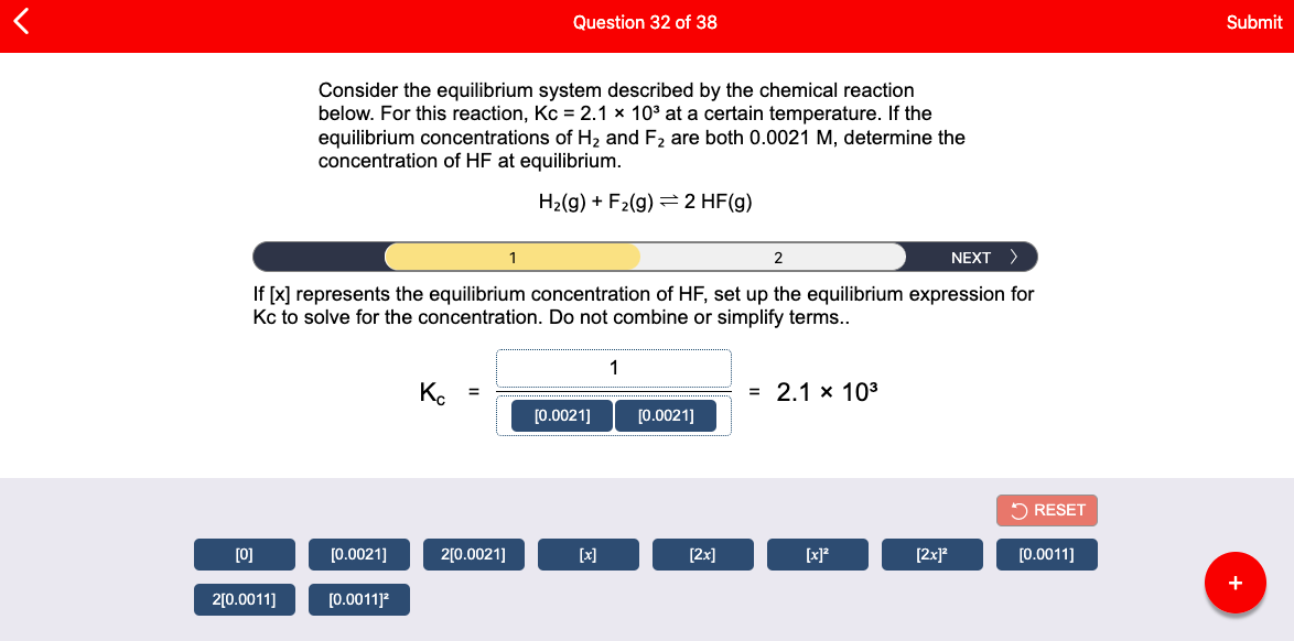 Solved Question 32 Of 38 Submit Consider The Equilibrium