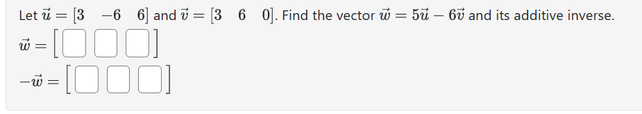 Solved Let vec(u)=[3-66] ﻿and vec(v)=[360]. ﻿Find the vector | Chegg.com