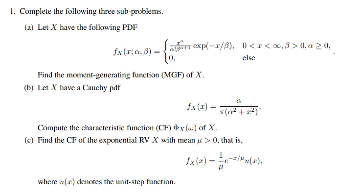 Solved 1. Complete the following three sub-problems. (a) Let | Chegg.com