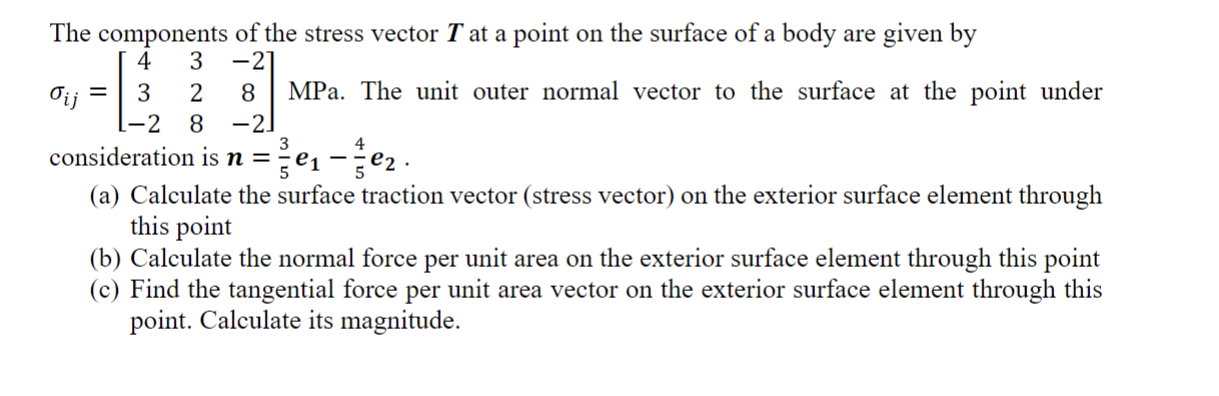 Solved The components of the stress vector T at a point on | Chegg.com