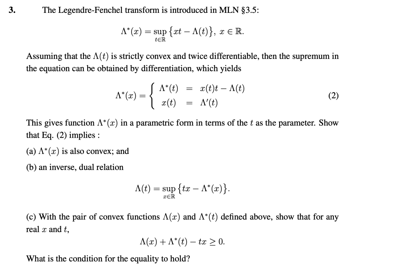 Solved The Legendre-Fenchel transform is introduced in MLN | Chegg.com