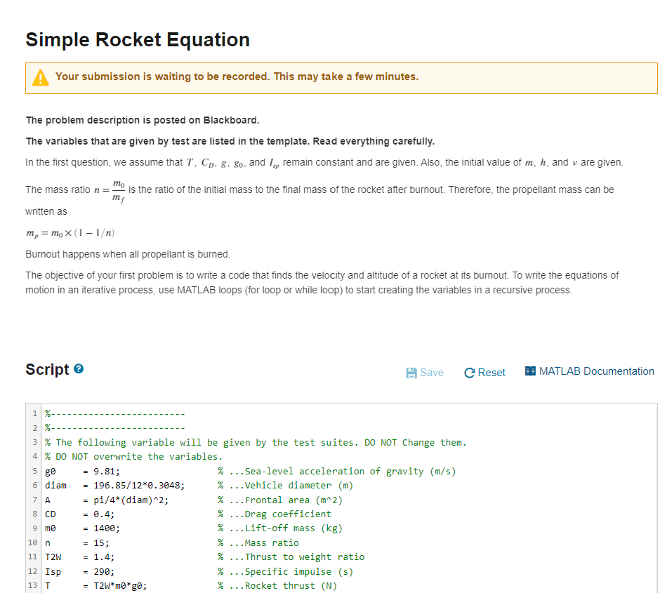 Simple Rocket Equation Your submission is waiting to | Chegg.com