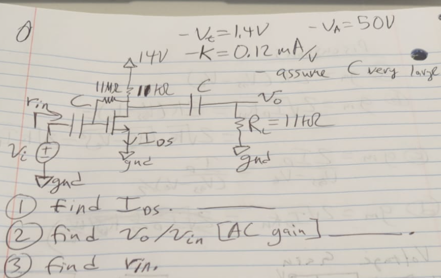 (1) ﻿Find IDS.(2) ﻿Find gain](3) ﻿Find rin, | Chegg.com
