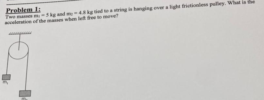Solved Two masses m1=5 kg and m2=4.8 kg tied to a string is | Chegg.com
