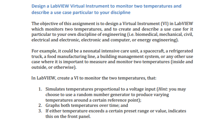 Solved Design a LabVIEW Virtual Instrument to monitor two | Chegg.com