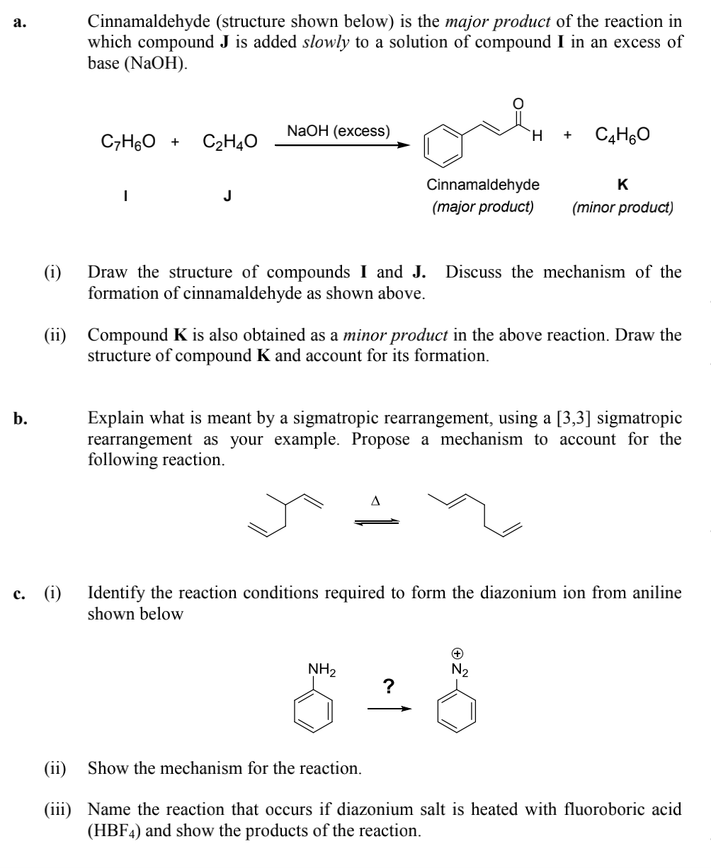 Solved a. Cinnamaldehyde (structure shown below) is the | Chegg.com