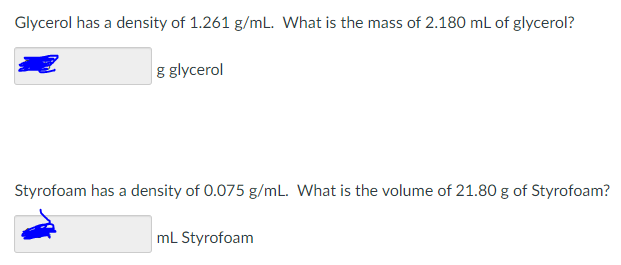 Solved Glycerol has a density of 1.261 g/mL. What is the | Chegg.com