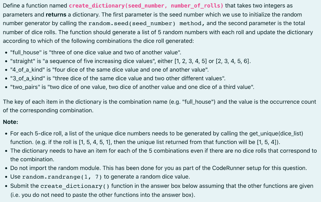 Solved Define a function named create_dictionary | Chegg.com