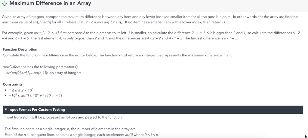 Solved Maximum Difference in an Array Given an array of | Chegg.com
