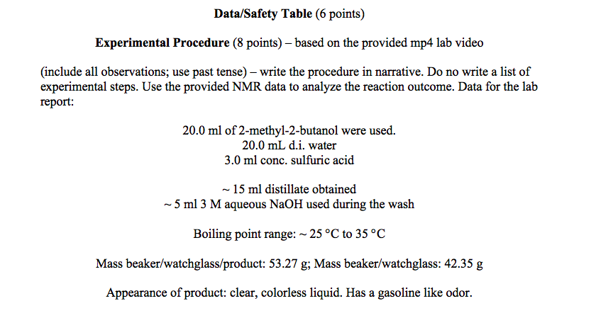 Solved Data/Safety Table (6 points) Experimental Procedure | Chegg.com