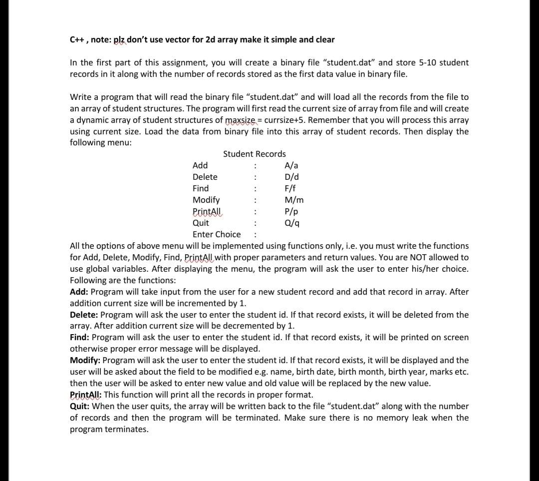 Solved C++ , note: plz don't use vector for 2d array make it | Chegg.com