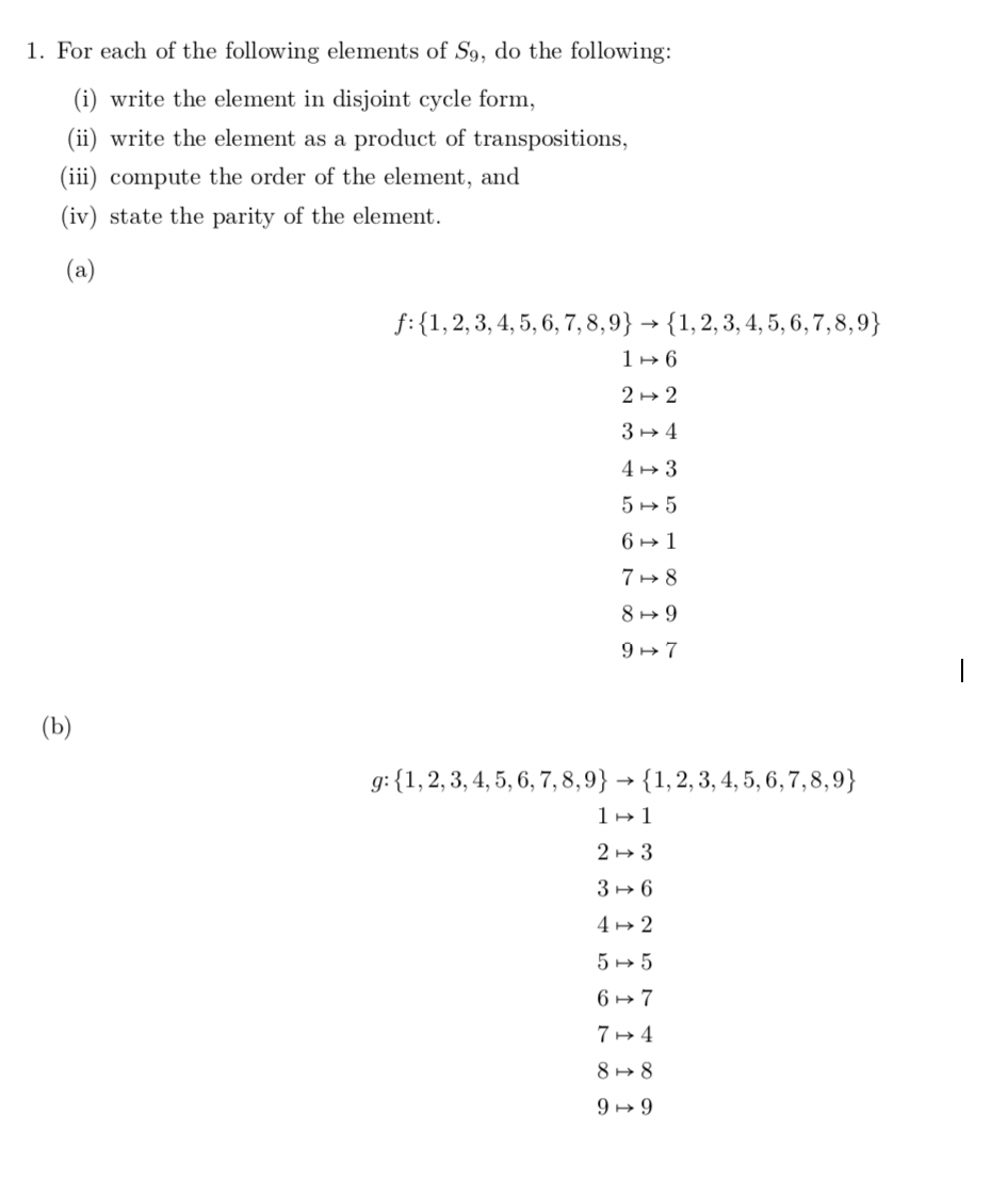 Solved 1. For each of the following elements of S9, do the | Chegg.com