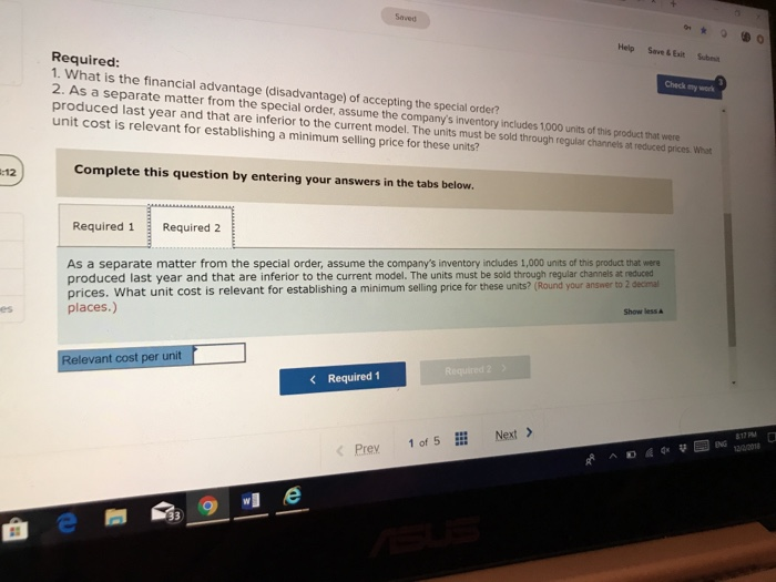 Solved Help Save&Exit Submi Exercise 12-9 Special Order | Chegg.com