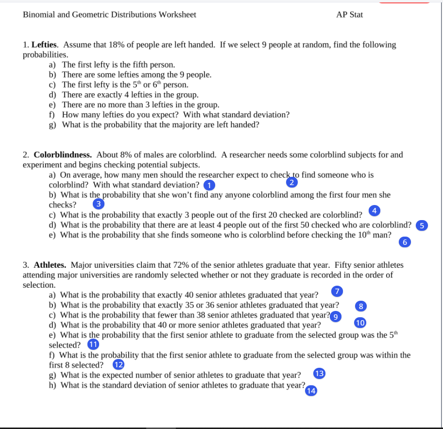 Geometric Distribution Worksheet