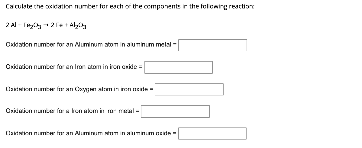 Solved Calculate the oxidation number for each of the | Chegg.com