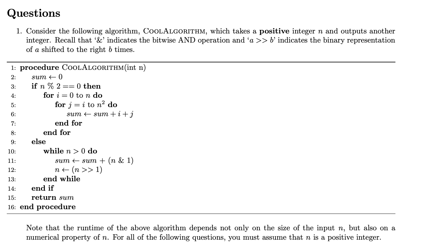 Solved Questions 1. Consider the following algorithm, | Chegg.com