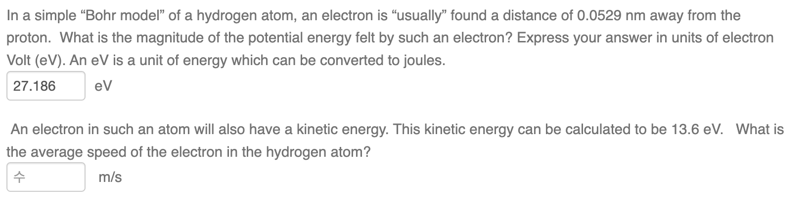 Solved In a simple "Bohr model" of a hydrogen atom, an | Chegg.com