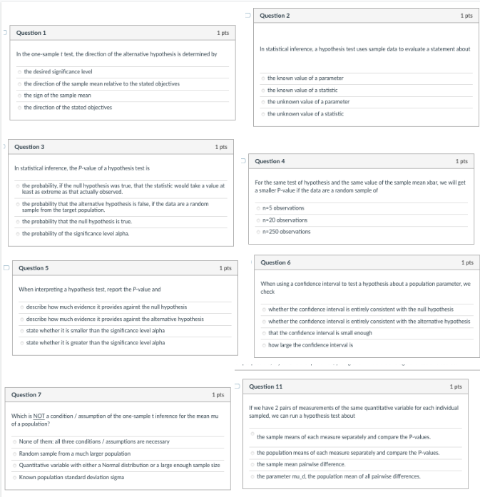 Solved Question 2 1 pts Question 1 1 pts In statistical | Chegg.com