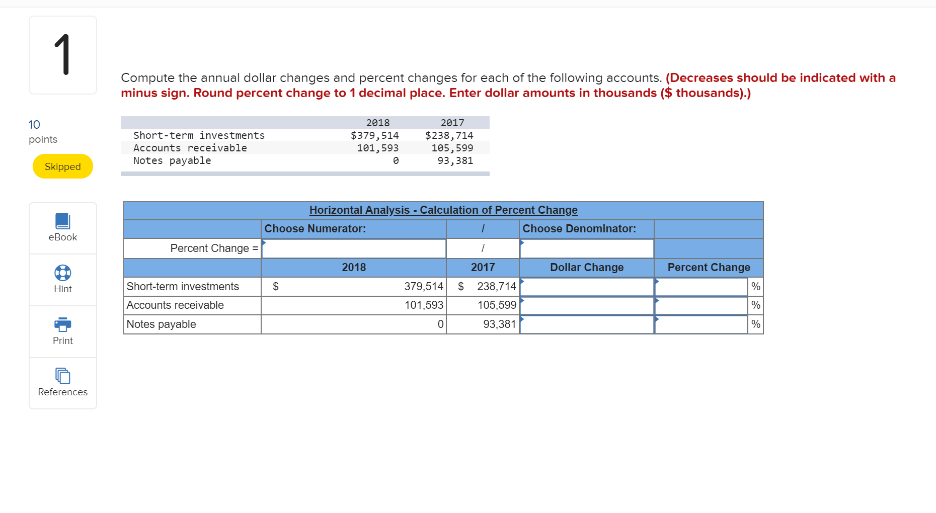 Solved Compute the annual dollar changes and percent changes | Chegg.com