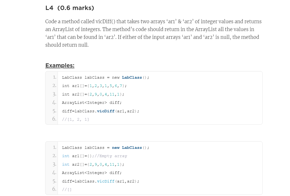 Solved L4 (0.6 marks) Code a method called vicDiff() that | Chegg.com