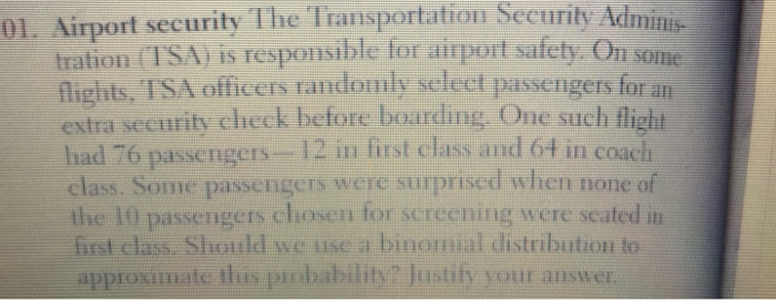 Solved Airport security The Transportation Security Ad | Chegg.com