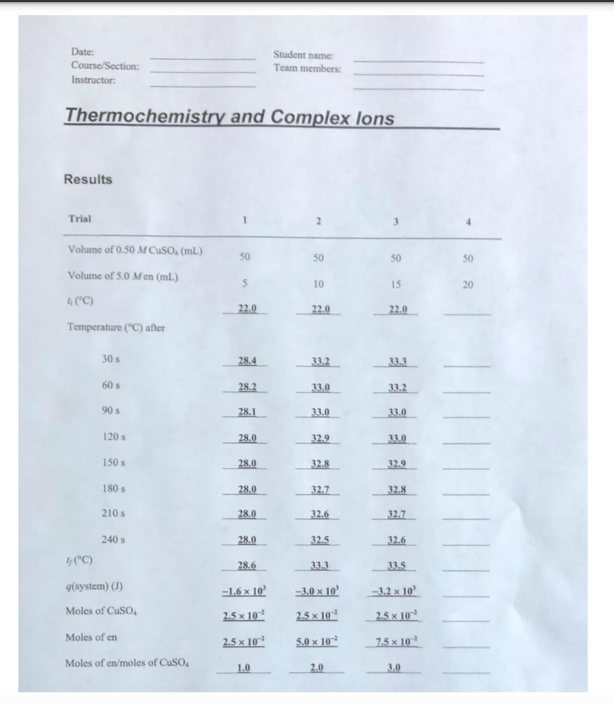 Date: Course/Section: Instructor: Student name: Team | Chegg.com