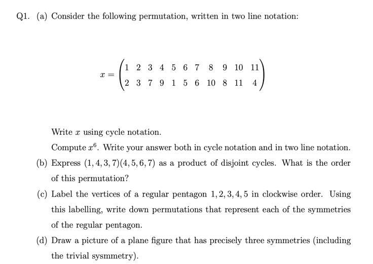 1. (a) Consider the following permutation, written in | Chegg.com