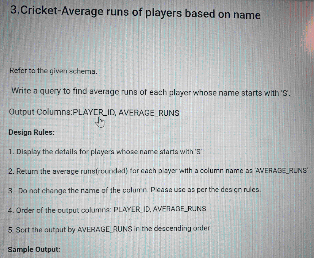 Solved 3.Cricket-Average runs of players based on name Refer | Chegg.com