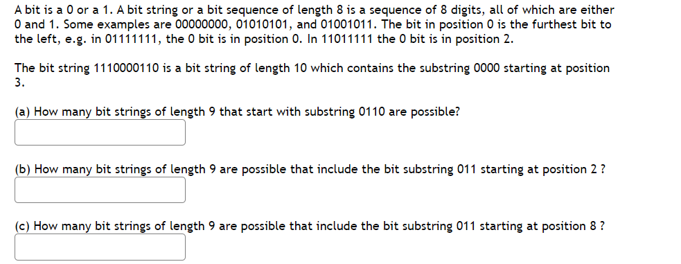 Solved A bit is a 0 or a 1 . A bit string or a bit sequence | Chegg.com